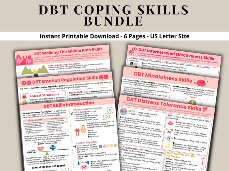 DBT Bundle Coping Skills Printable Poster Handout Cheat Sheet | Etsy Canada
