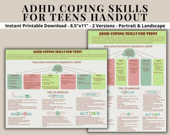 ADHD Coping Skills Printable Handout Poster for Kids | Etsy