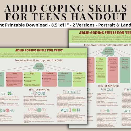 ADHD Coping Skills Printable Handout Poster for Kids | Etsy