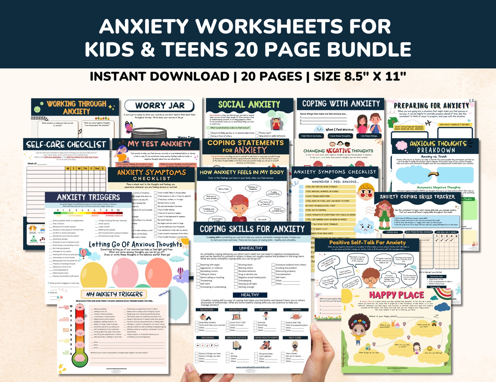 Anxiety Worksheets 20 Pg Printable Bundle for Kids & Teens-child ...