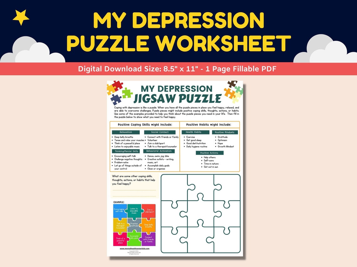 Depression Mental Health Worksheet for Kids With Coping Skills - Etsy