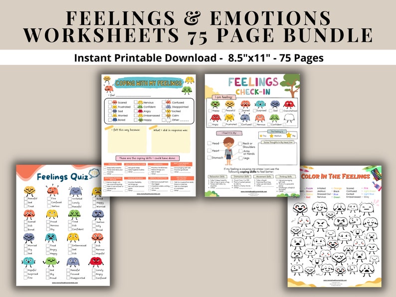 Feelings & Emotions Worksheets Chart 75 Pg Printable - Etsy