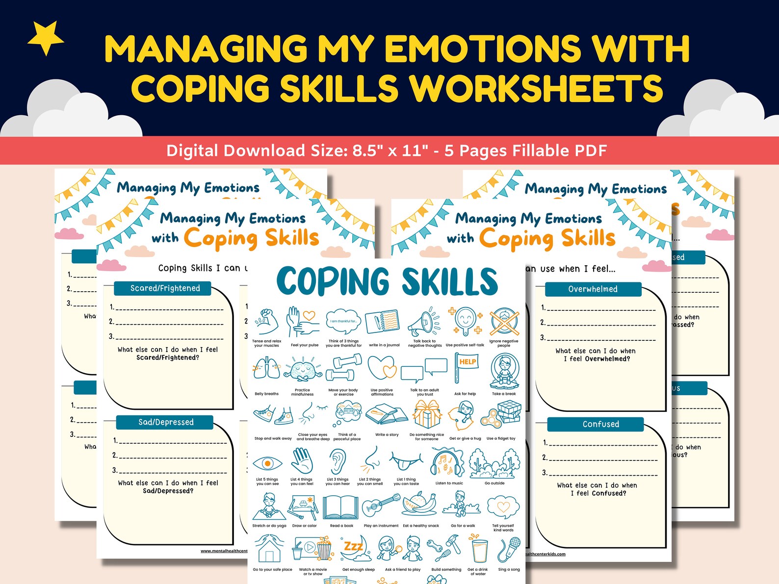 Managing Emotions & Feelings With Coping Skills 5 Pg - Etsy
