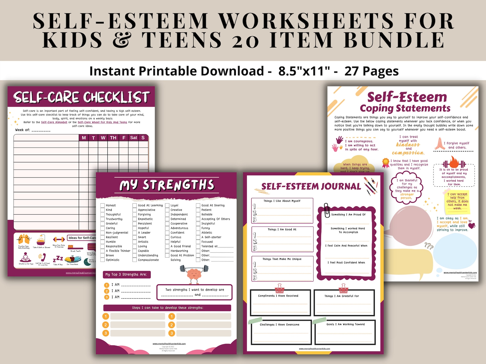 Self-esteem Worksheets 20 Item Printable Bundle for Kids & | Etsy