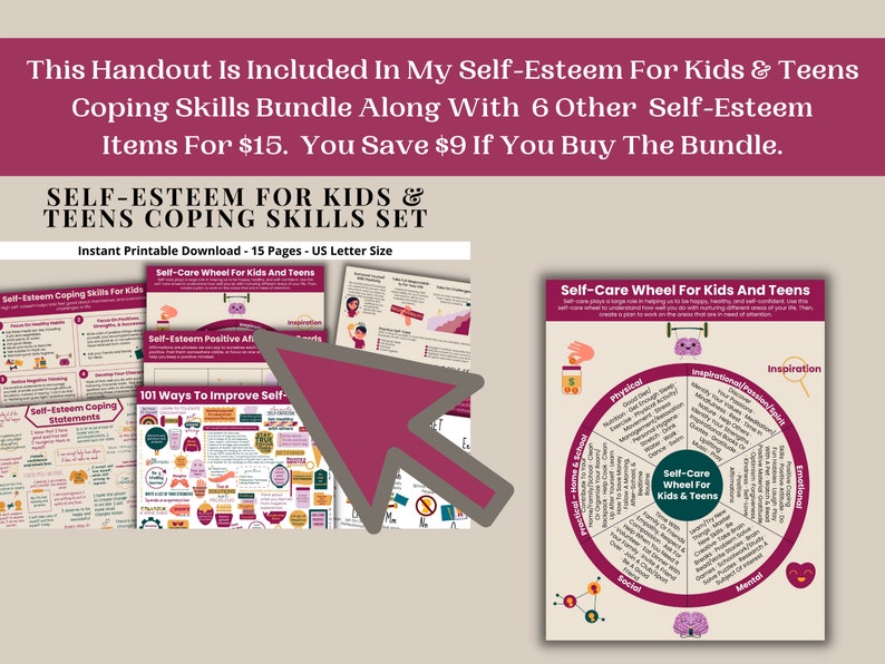 Self Care Wheel for Kids Teens Printable Poster - Trauma Self-esteem ...