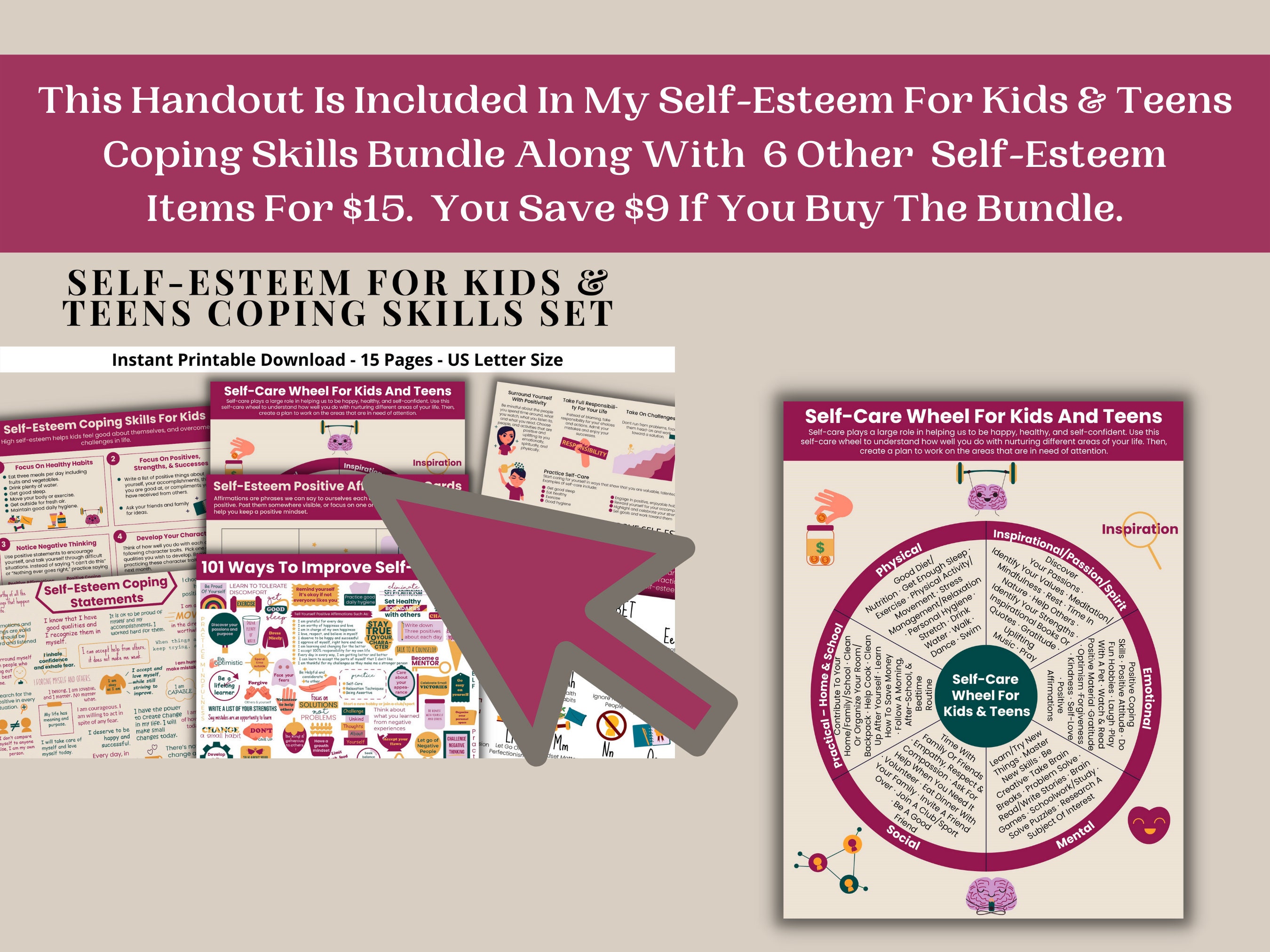 Self Care Wheel for Kids Teens Printable Poster Trauma | Etsy