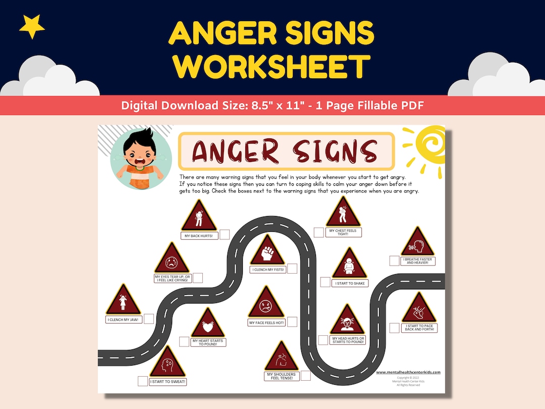 Anger Signs Symptoms Fillable Worksheet Kids Children - Mental Health ...