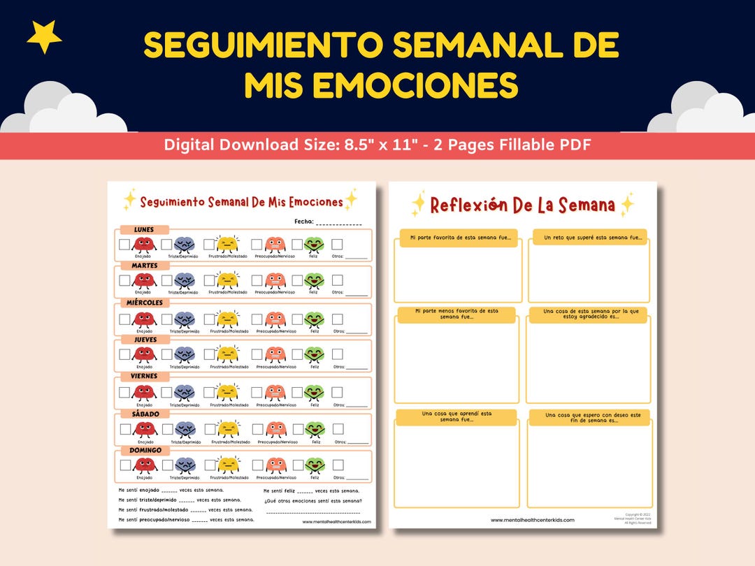 Spanish Feelings/emotions Worksheet for Kids-teens-seguimiento Semanal ...