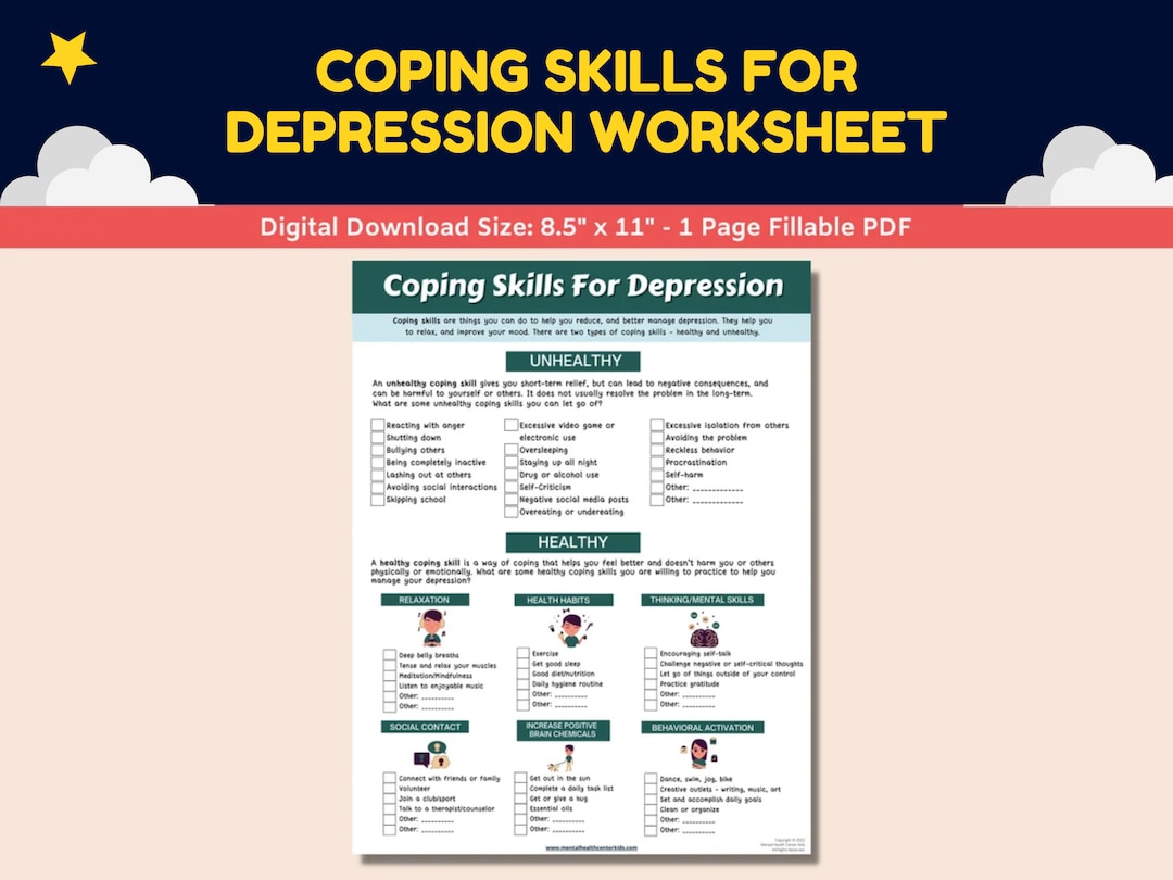 Depression Coping Skills Fillable Worksheet Teens Adolescents-mental ...