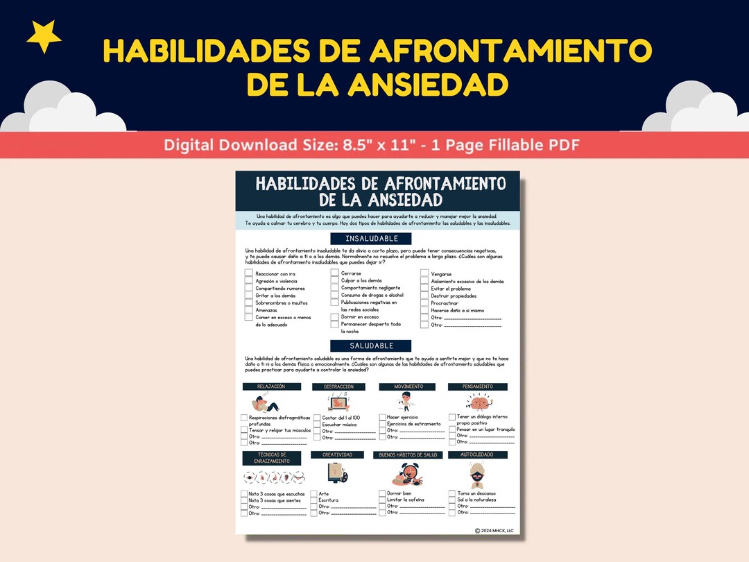 Spanish Anxiety Worksheet for Kids-teens - Habilidades De Afrontamiento ...