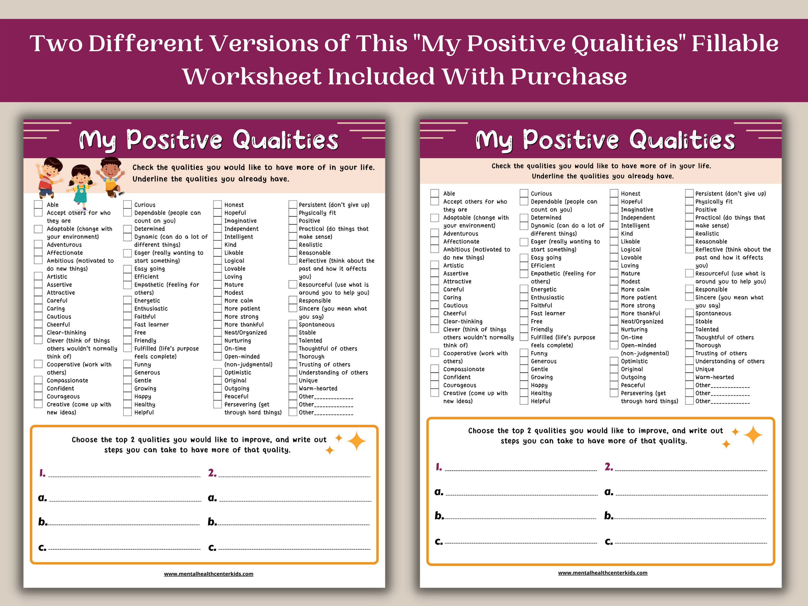 Mis cualidades positivas Hoja de trabajo de autoestima para - Etsy México
