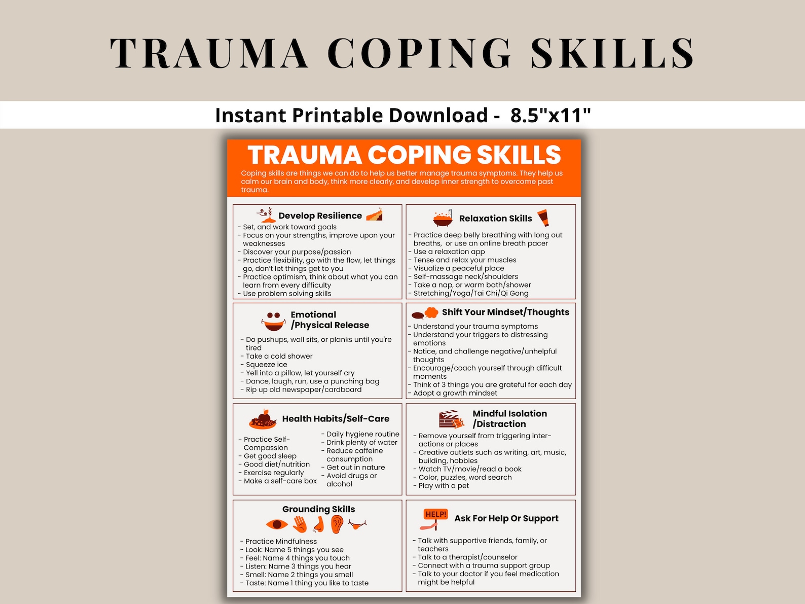 PTSD Trauma Coping Skills Printable Handouts Bundle for - Etsy UK