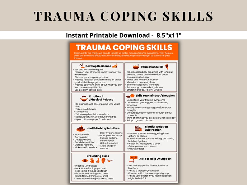 PTSD Trauma Coping Skills Printable Handouts Bundle for | Etsy UK