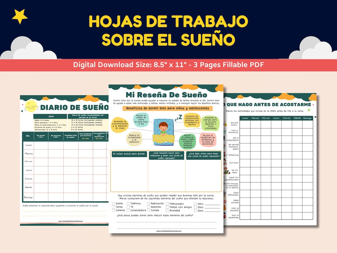 Spanish Sleep Hygiene Worksheets for Kids - Hojas De Trabajo Sobre El ...