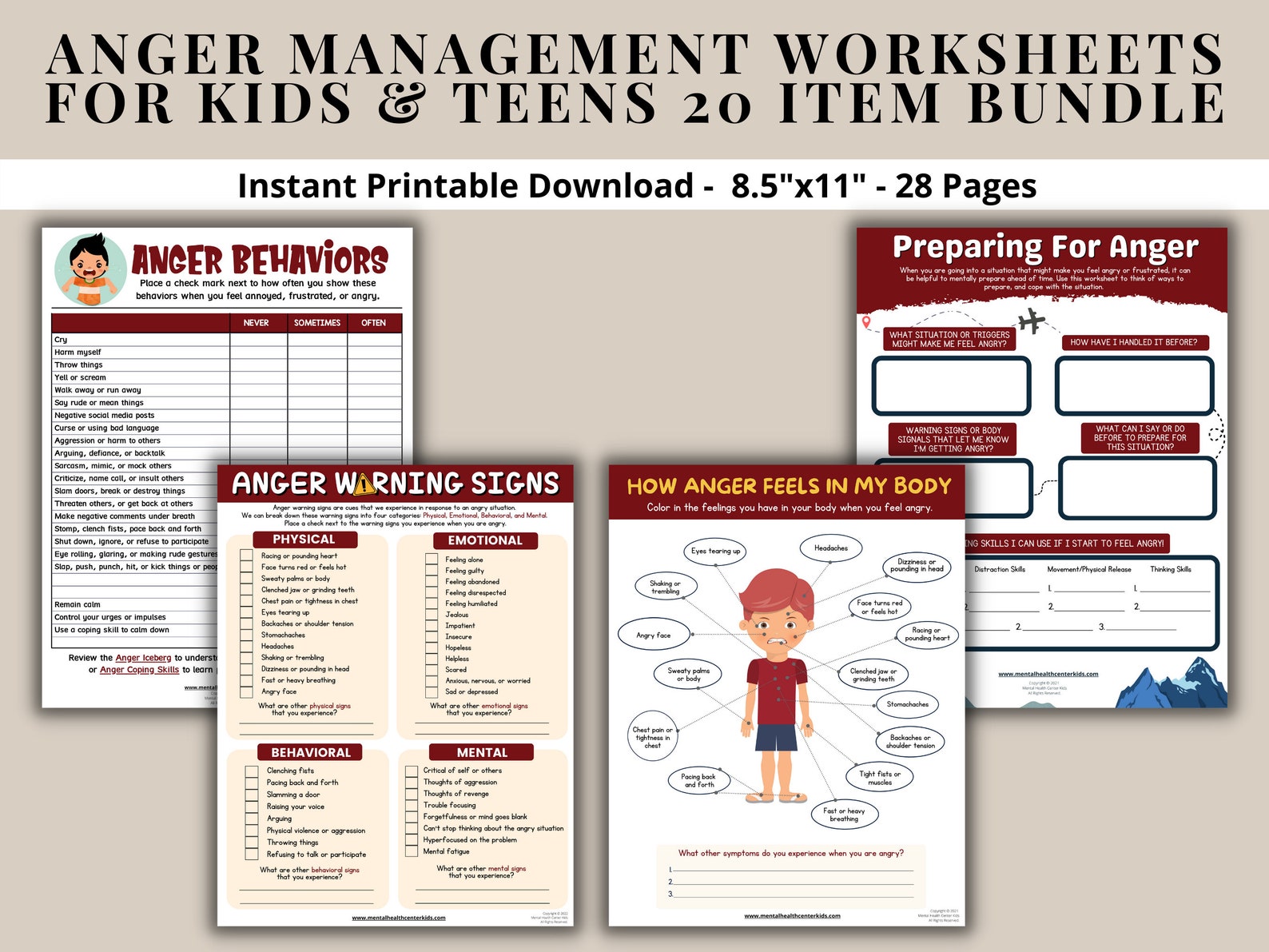 Anger Management Worksheets 20 Item Printable Bundle for Kids | Etsy Canada