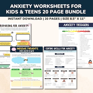 Anxiety Worksheets 20 Pg Printable Bundle for Kids & Teens-child ...