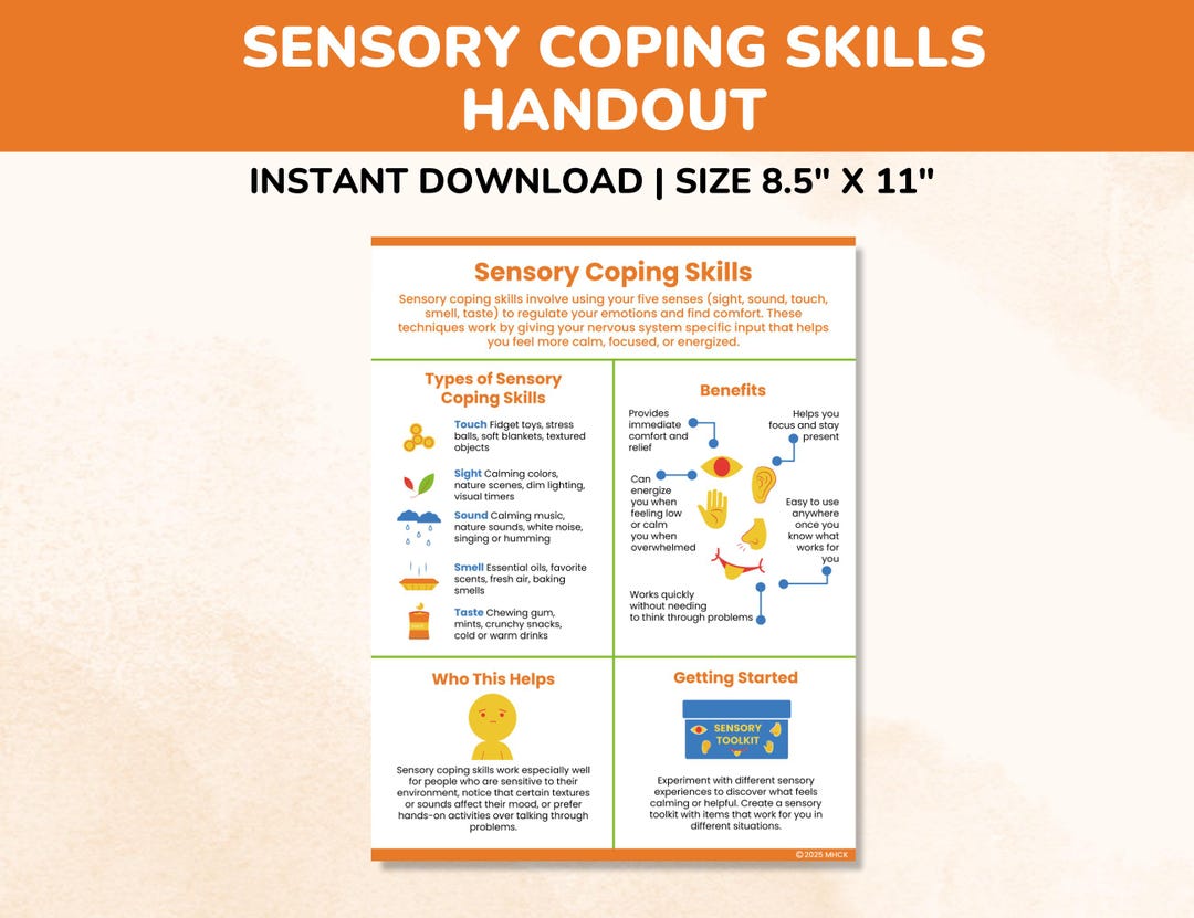 Sensory Coping Skills Handout-kids Teens Adults-emotional Regulation ...