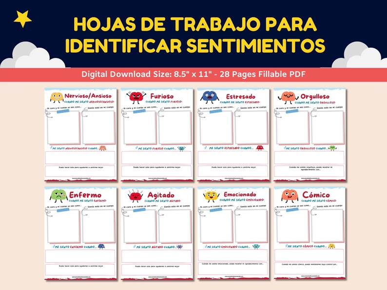 Spanish Feelings/emotions Worksheets for Kids-teens - Hojas De Trabajo Para Identificar ...