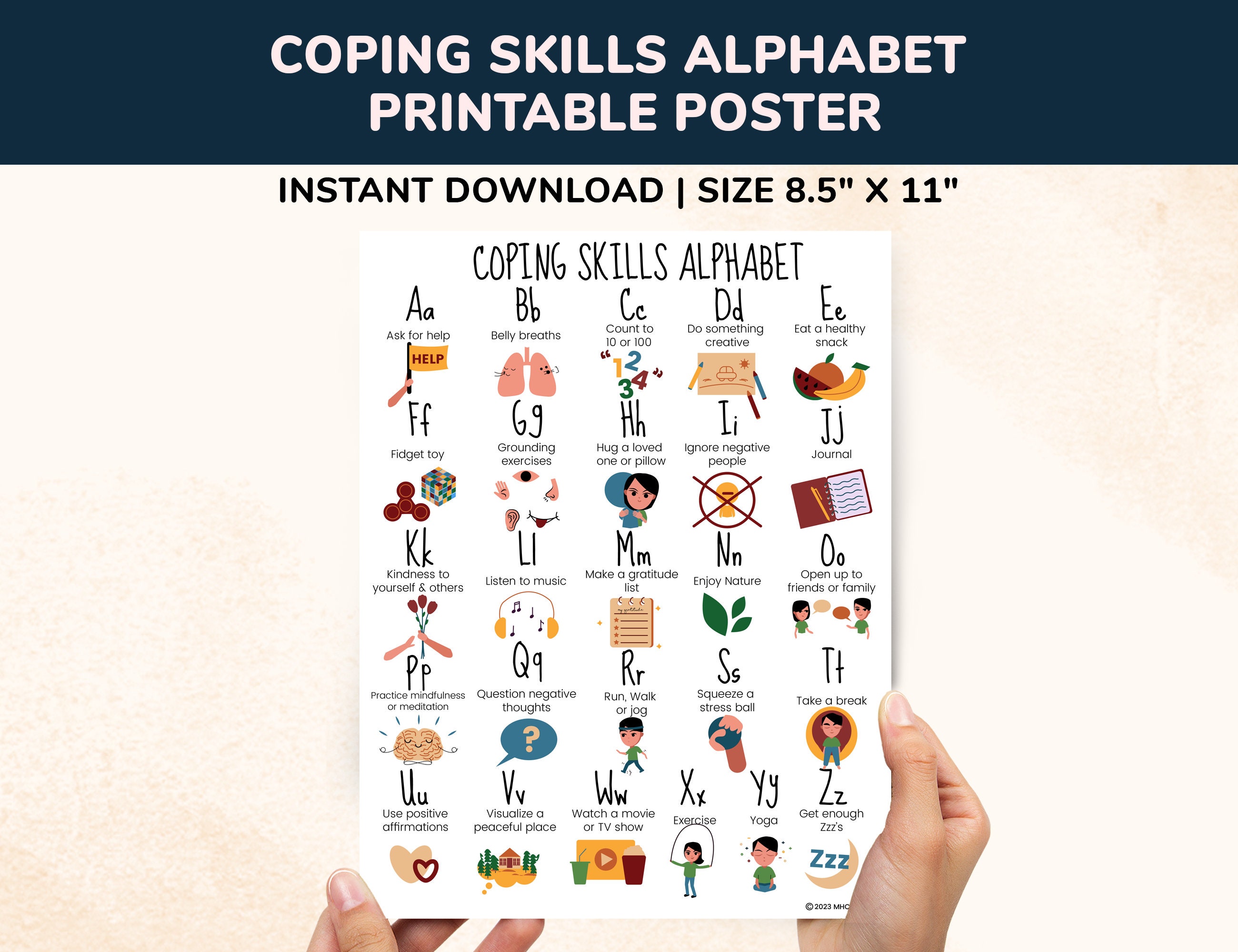 Coping Skills Alphabet Line Printable Posters for Classroom, Children's ...