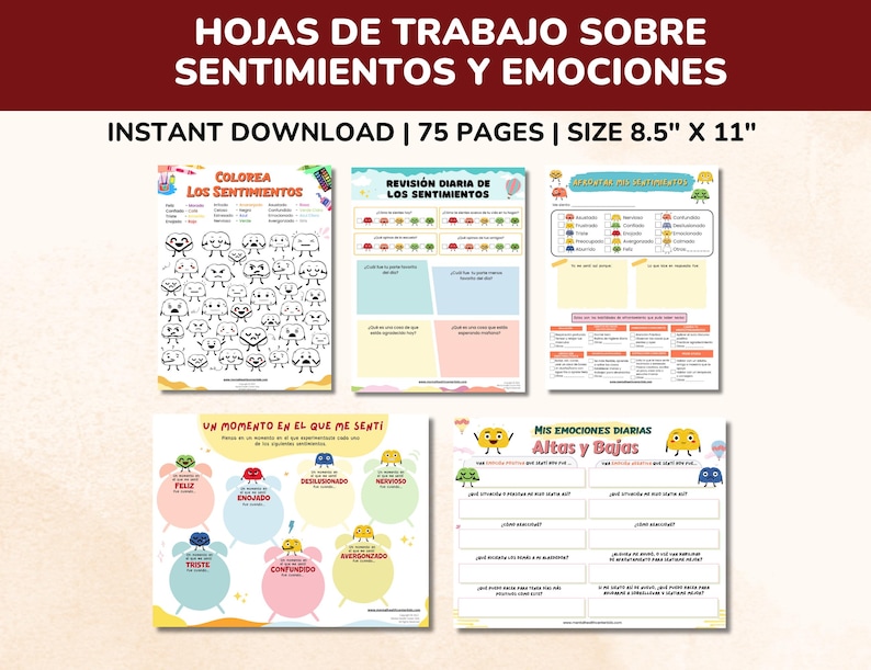 Spanish Feelings/emotions Worksheets 20 Page Bundle Kids-teens - Hojas ...