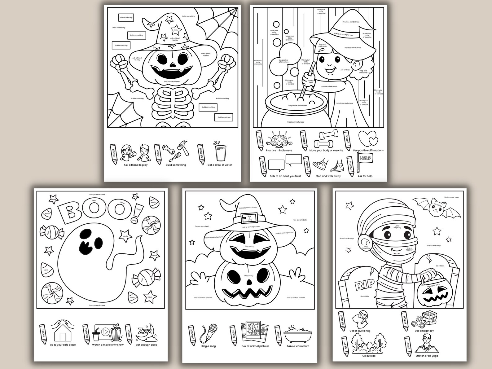 Halloween Color by Coping Skills Coloring Pages Book Printable - Etsy