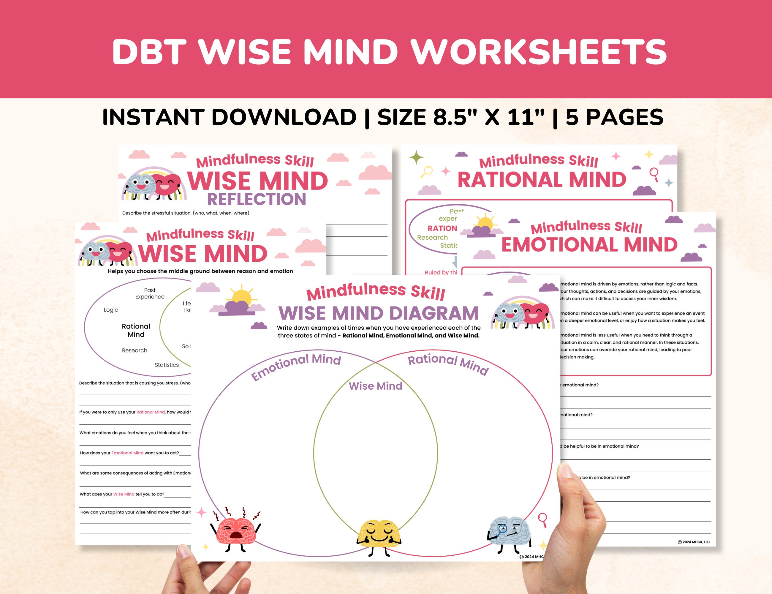 Wise Mind DBT Worksheets 5-pages-mindfulness Skills Pdf-kids-teens ...
