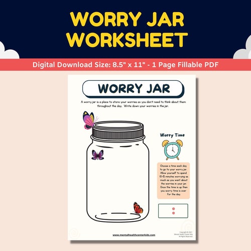 Worry Jar Fillable Worksheet Kids Children Printable Therapy - Etsy New ...