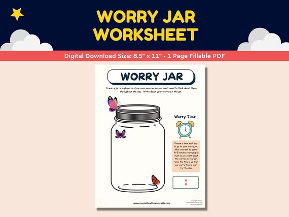 Worry Jar Fillable Worksheet Kids Children Printable Therapy - Etsy