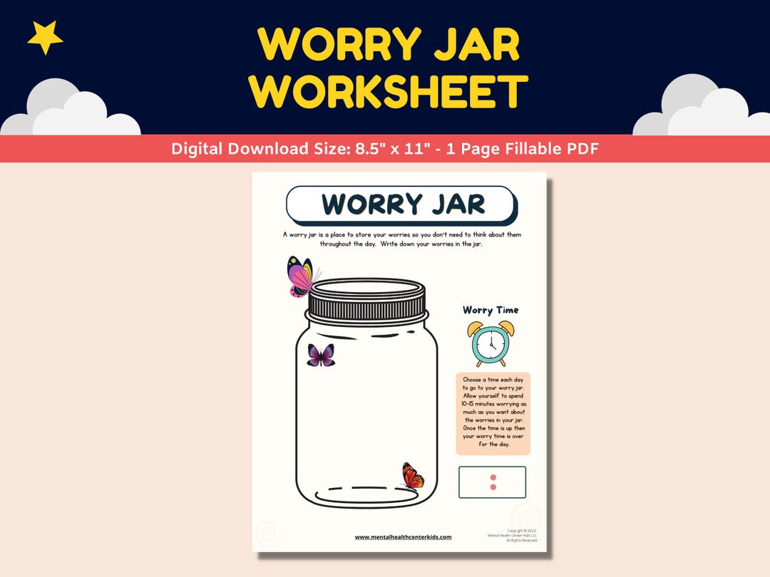 Worry Jar Fillable Worksheet Kids Children - Printable Therapy ...
