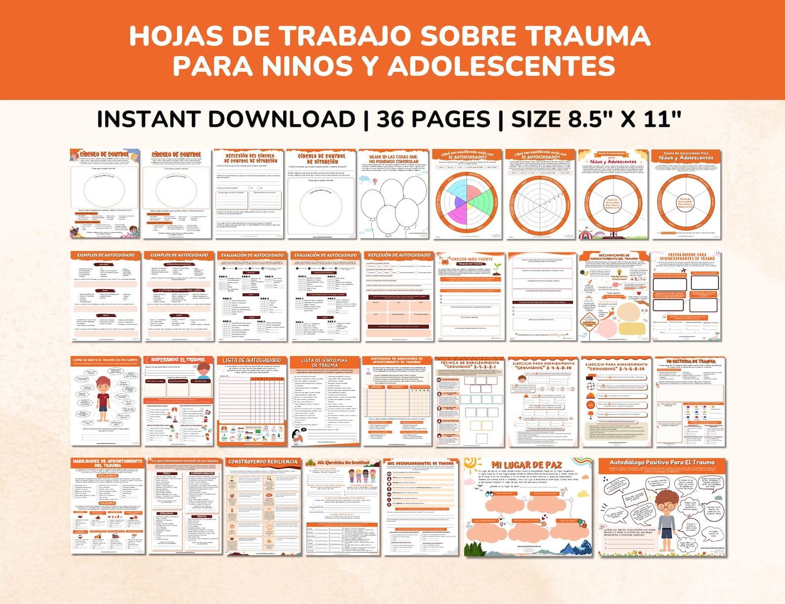 Spanish Trauma/ptsd Worksheets 20 Item Bundle for Kids-teens - Hojas De ...