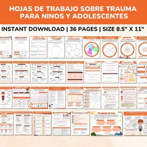 Spanish Trauma/ptsd Worksheets 20 Item Bundle for Kids-teens - Hojas De ...