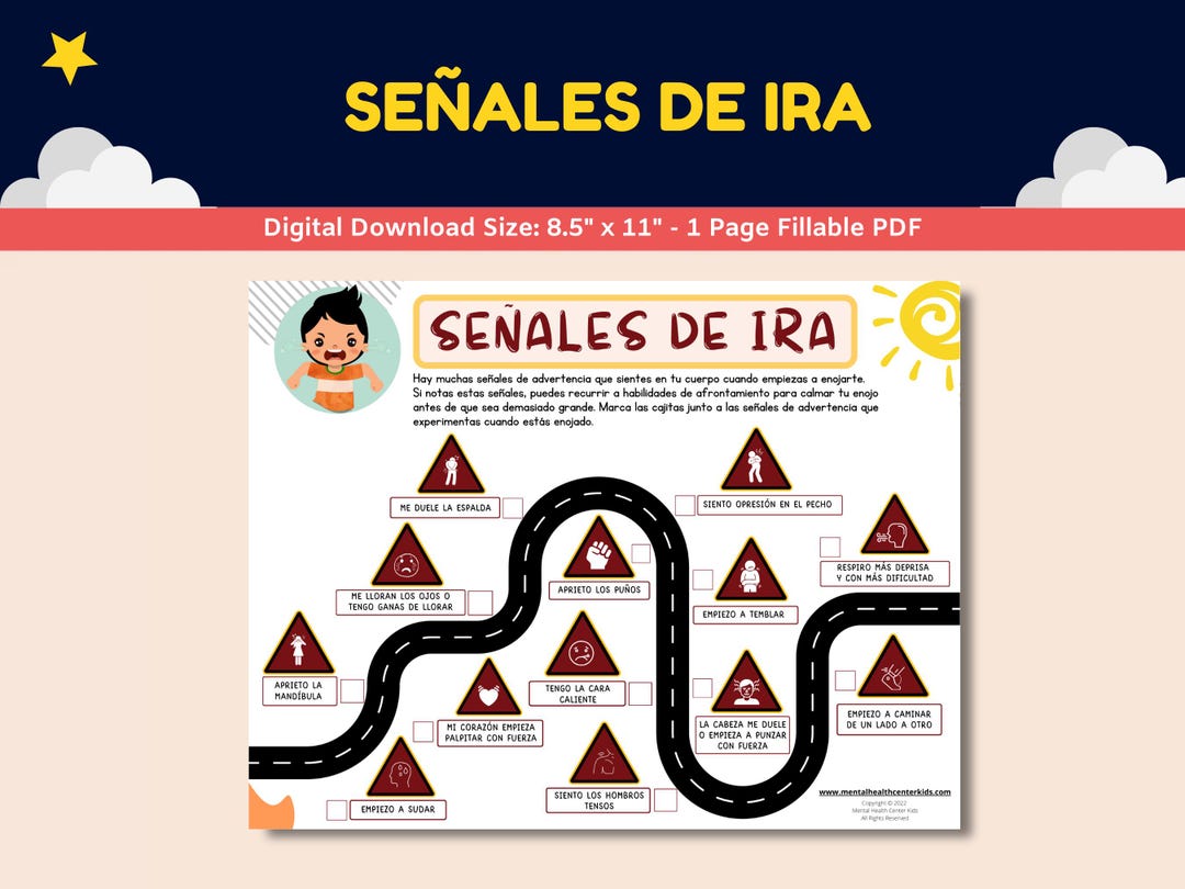 Spanish Anger Management Worksheet for Kids-teens - Senales De Ira ...