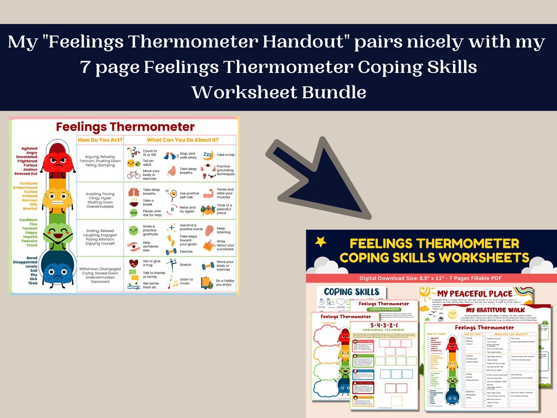 Feelings Thermometer Chart With Coping Skills Emotions - Etsy UK