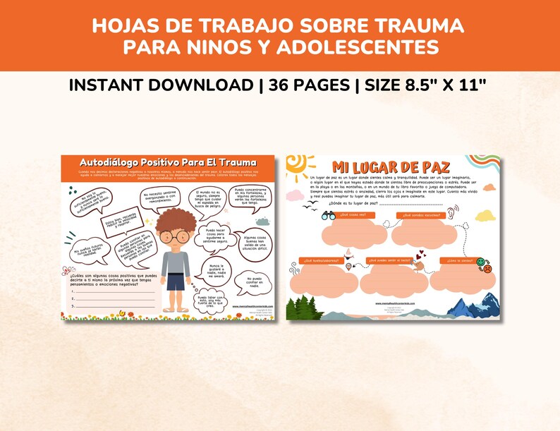 Spanish Trauma/ptsd Worksheets 20 Item Bundle for Kids-teens - Hojas De ...