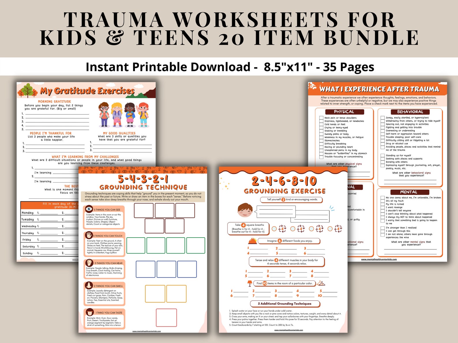 Trauma PTSD Worksheets 20 Item Printable Bundle for Kids & - Etsy