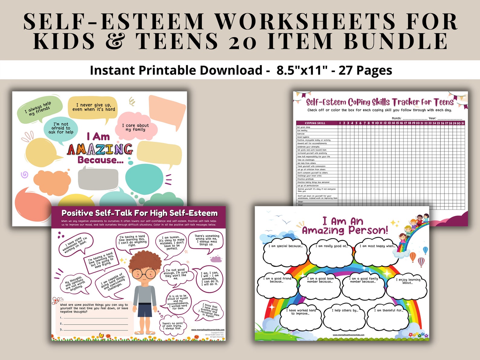 Self-esteem Worksheets 20 Item Printable Bundle for Kids & | Etsy