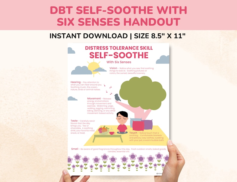 DBT Self-soothe With Six Senses Handout Distress Tolerance Skills PDF ...