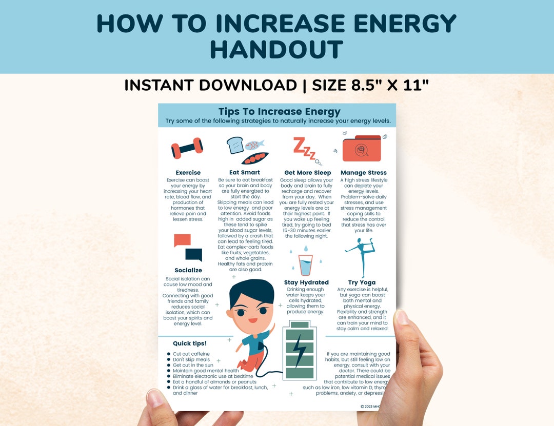 How to Increase Energy Printable Counseling Poster, Energy Chart for ...