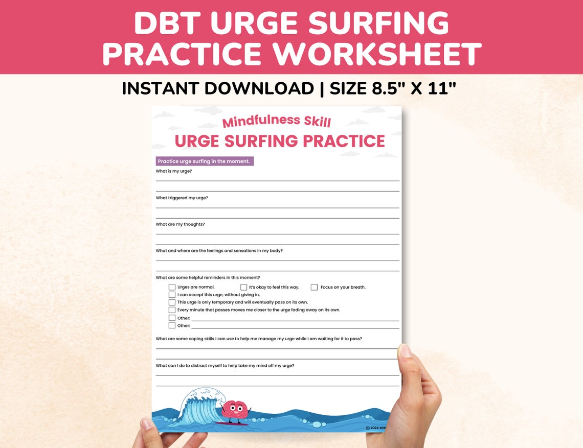 DBT Urge Surfing Worksheets 3 Pages-mindfulness Skills Fillable Pdf ...