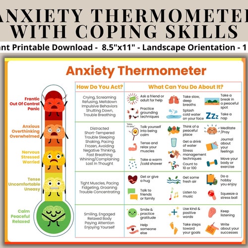 Feelings Thermometer Chart With Coping Skills Emotions - Etsy UK