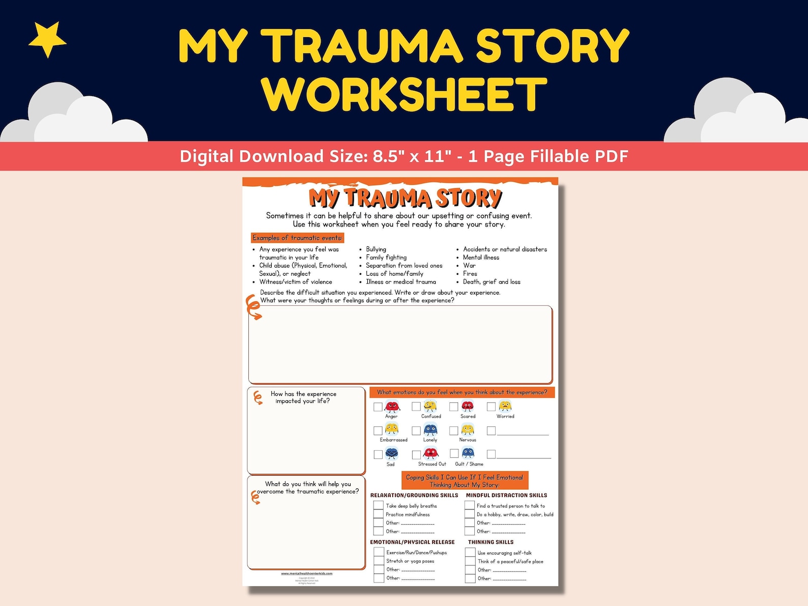 Trauma PTSD Processing Worksheet Kids Teens-my Trauma Story - Etsy
