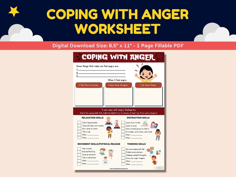 Anger Management Coping Skills Fillable Worksheet Kids - Etsy Australia