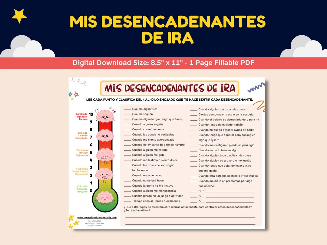 Spanish Anger Management Worksheet for Kids-teens - Mis Desencadenantes ...