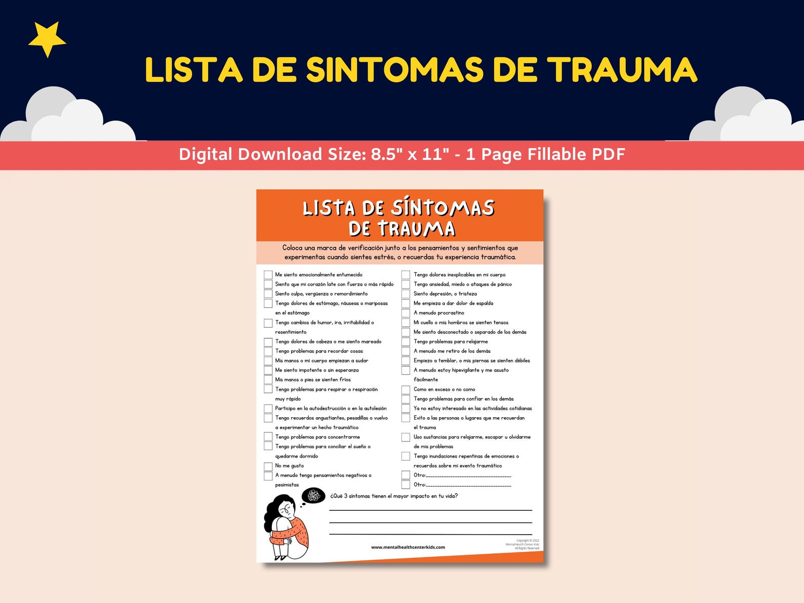 Spanish Trauma/ptsd Worksheet for Kids-teens - Lista De Sintomas De ...