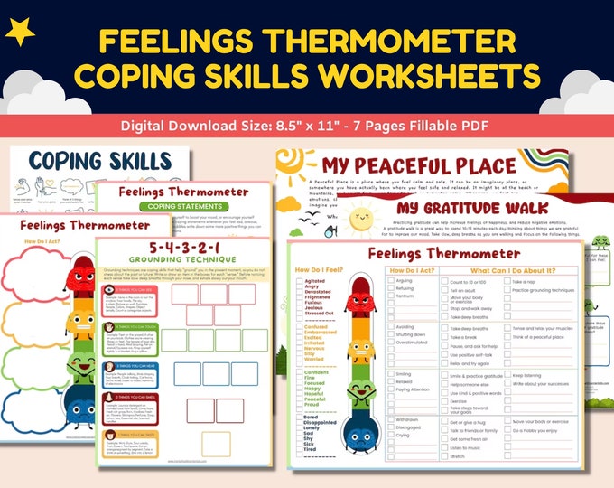 Feelings Thermometer With Coping Advice, Emotions Poster Kids Teens ...