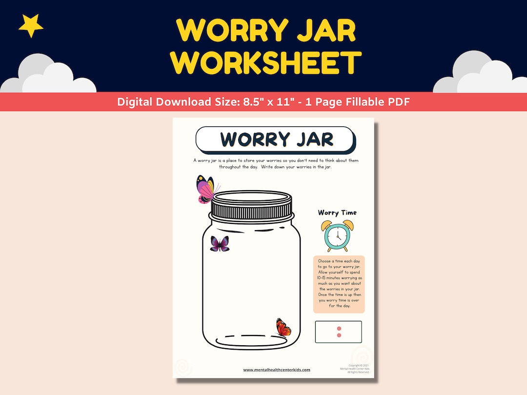 Worry Jar Fillable Worksheet Kids Children Printable Therapy Counseling ...