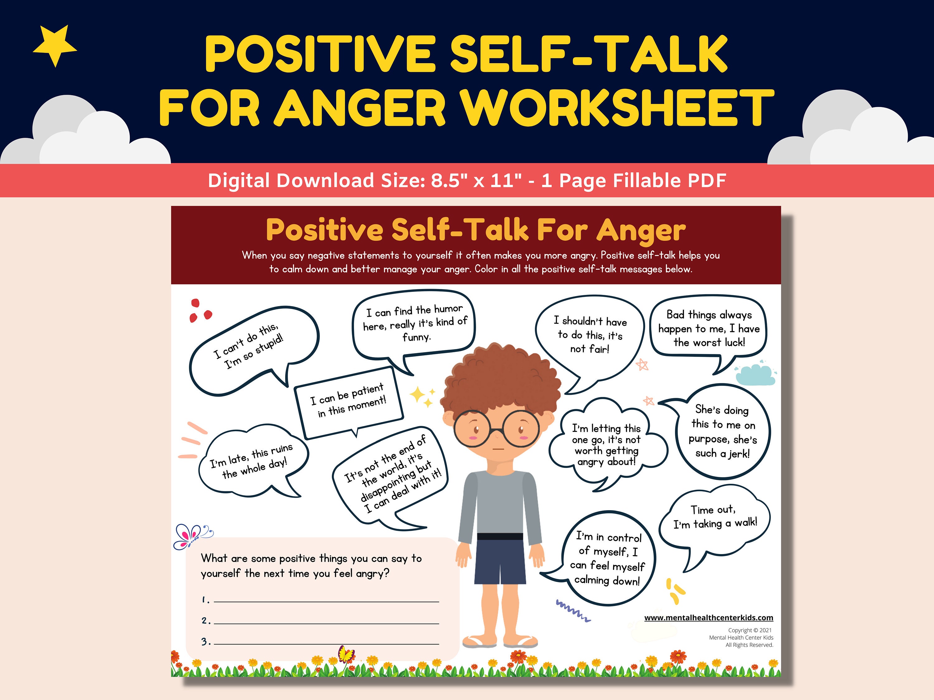 Positive Self-talk for Anger Management Printable Coping Skills ...