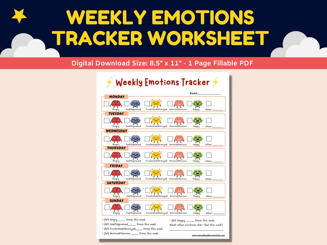Weekly Emotions & Feelings Tracker 2pg Printable Emoji - Etsy