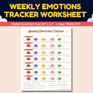 Weekly Emotions & Feelings Tracker 2pg Printable Emoji Worksheets for ...
