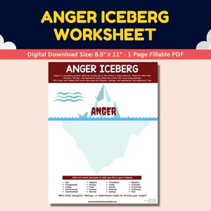 Anger Iceberg Fillable Worksheet Anger Management for Kids Teens Young ...